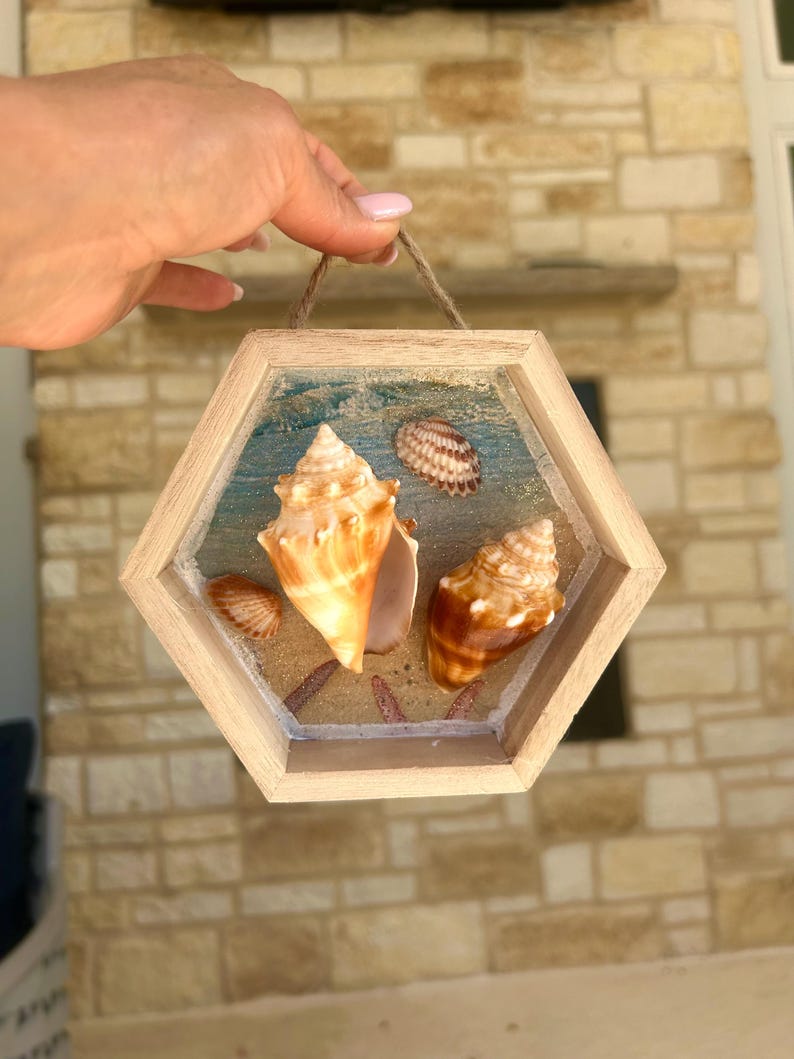 Personalized Beach Scene Shadow Box | Hanging Shell Decor | Seashell ...
