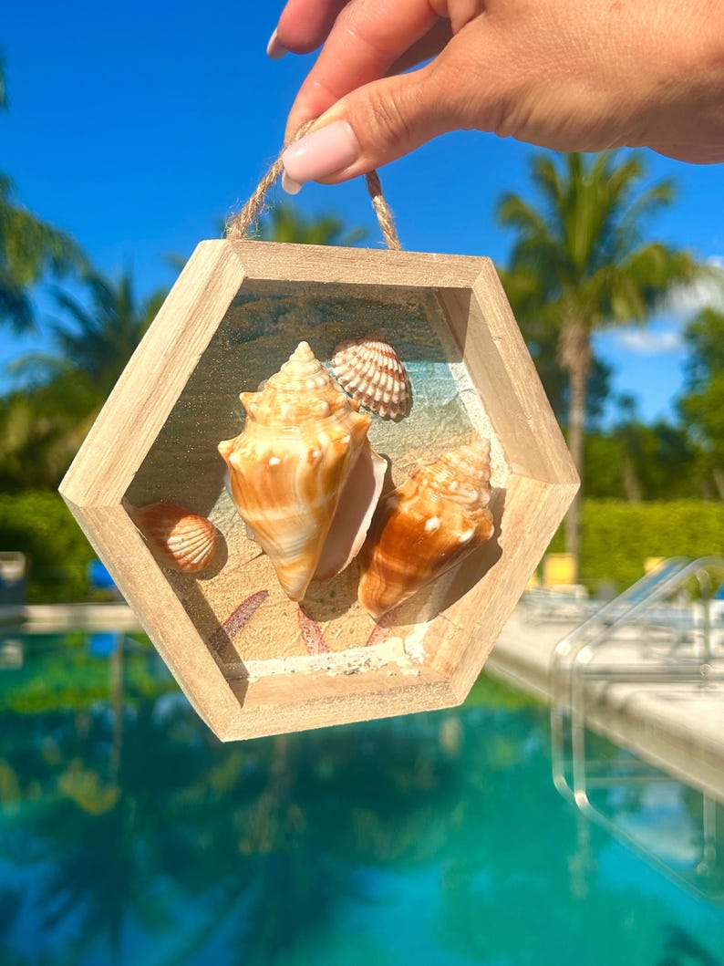 Personalized Beach Scene Shadow Box | Hanging Shell Decor | Seashell ...