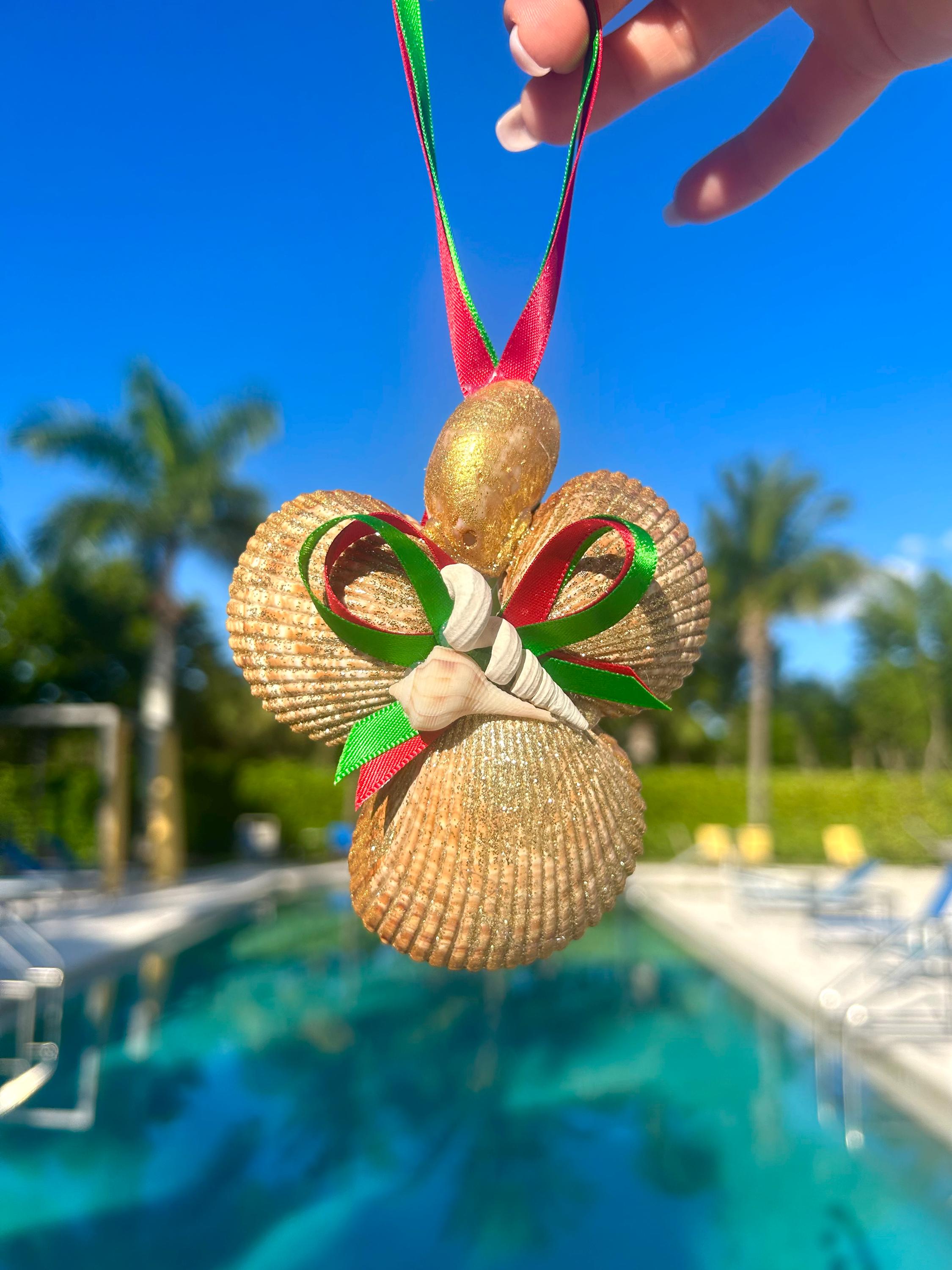 Christmas Ornament Shell Angel | Real Seashell Ornament | Golden Angel ...