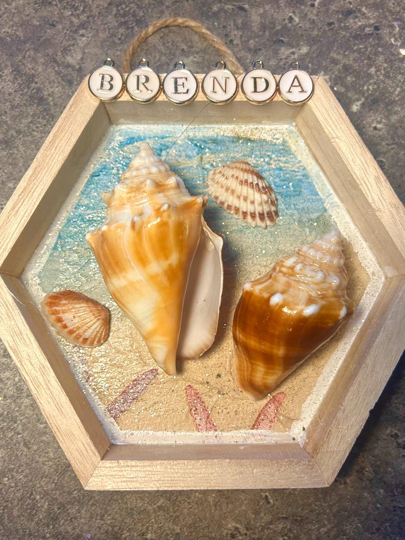 Personalized Beach Scene Shadow Box | Hanging Shell Decor | Seashell ...