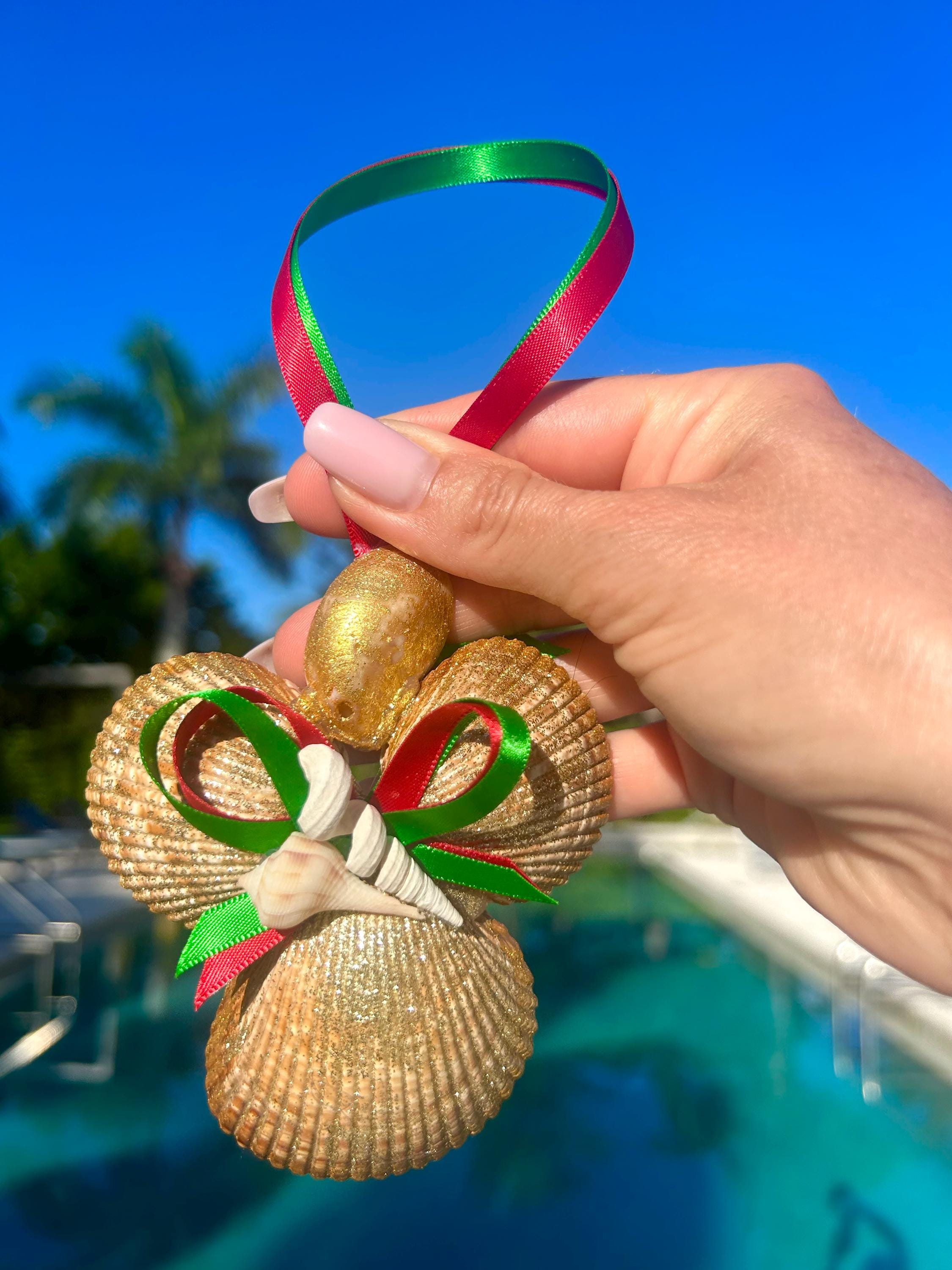 Christmas Ornament Shell Angel | Real Seashell Ornament | Golden Angel ...