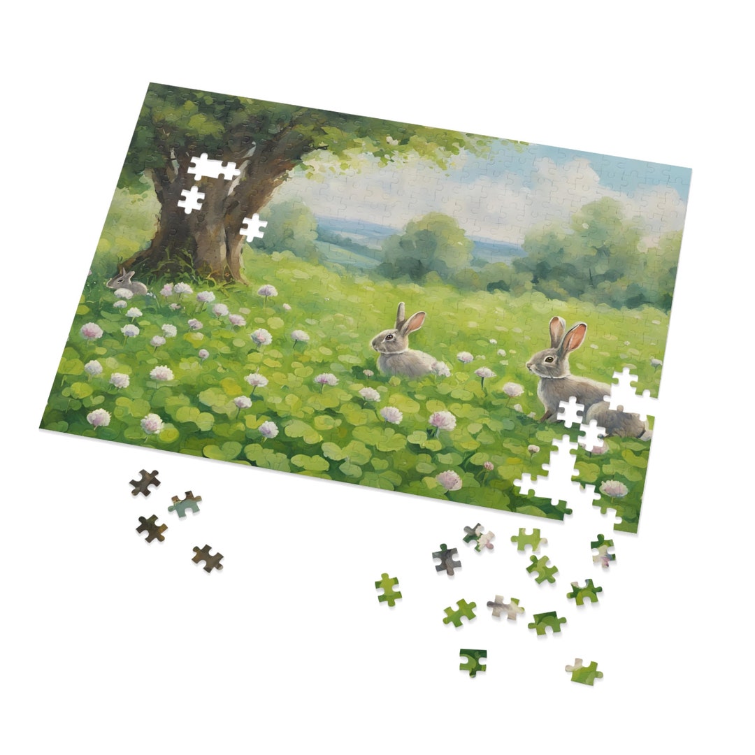 Wild Bunnies in a Clover Field Jigsaw Puzzle 252, 500,1000-piece Rabbit ...