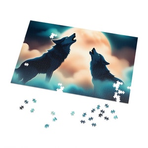 Wolves Howling at the Moon Dreamy Cloud Jigsaw Puzzle 252, 500,1000 ...