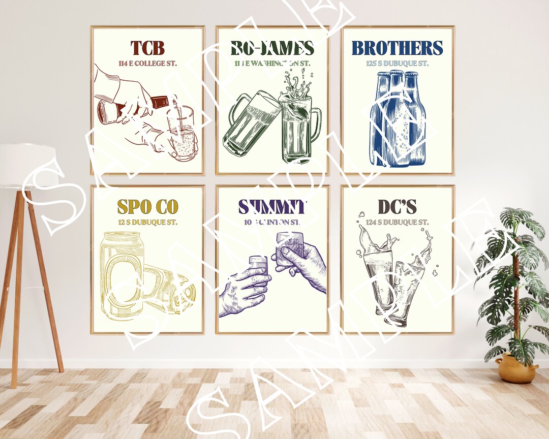 Iowa City Bars Poster Pack Set of 6 DIGITAL DOWNLOAD - Etsy