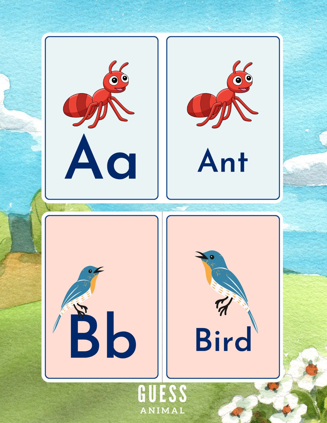 Flashcards Colorful Illustrative Alphabet Letters - Etsy