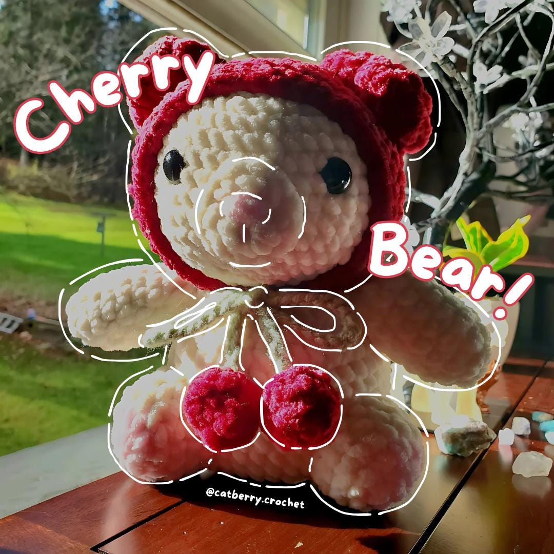 Cherry Bear Plushie Amigurumi Crocheted Plushie - Etsy