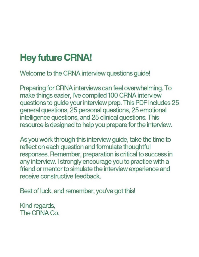 100 CRNA Interview Questions - Etsy