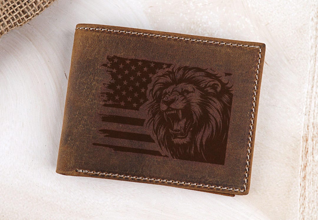 Lion Drawing Leather Wallet, Fathers Day Gift, Bifold Wallets for Men ...