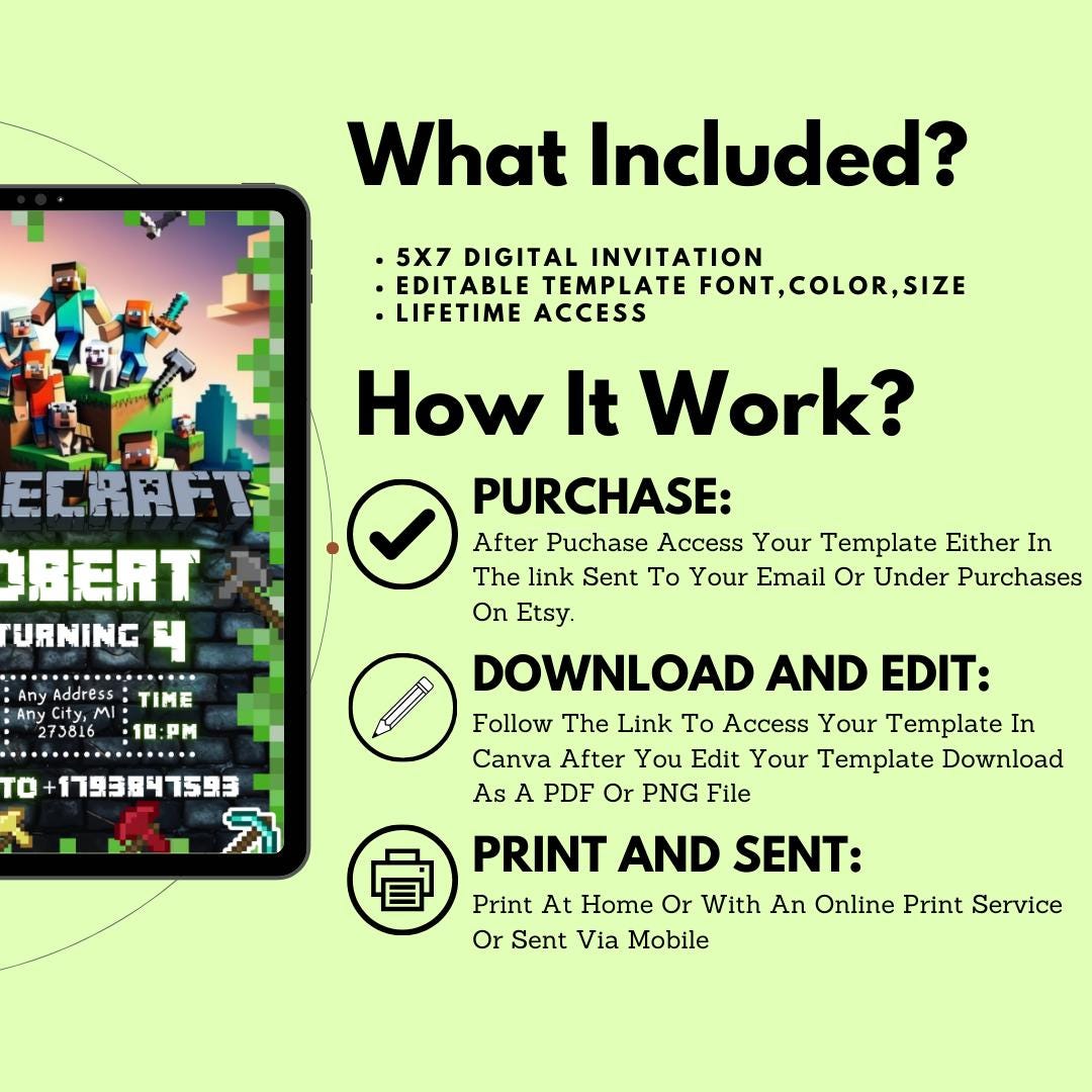 Editable Minecraft Birthday Invitation Minecraft Birthday Invitation ...
