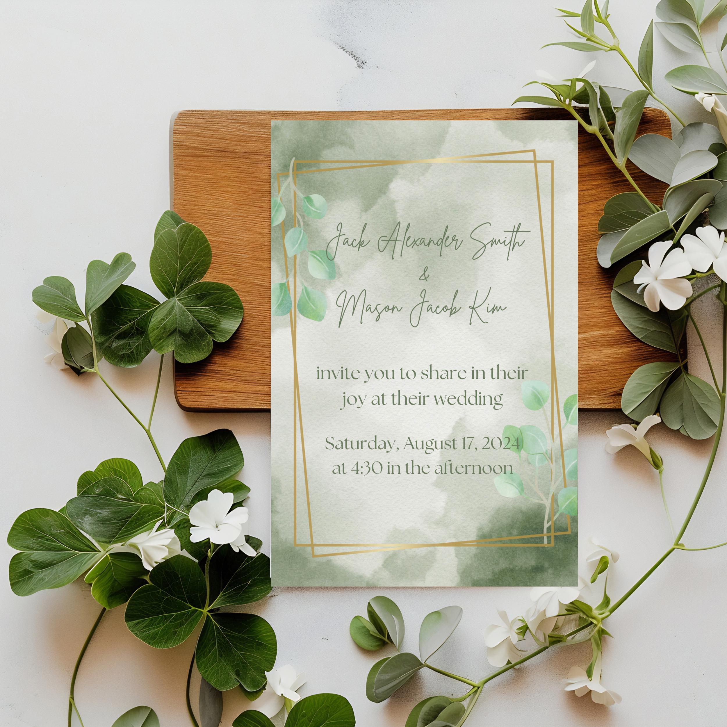 Chic Green Watercolor Wedding Menus - Editable 2-piece Template With ...