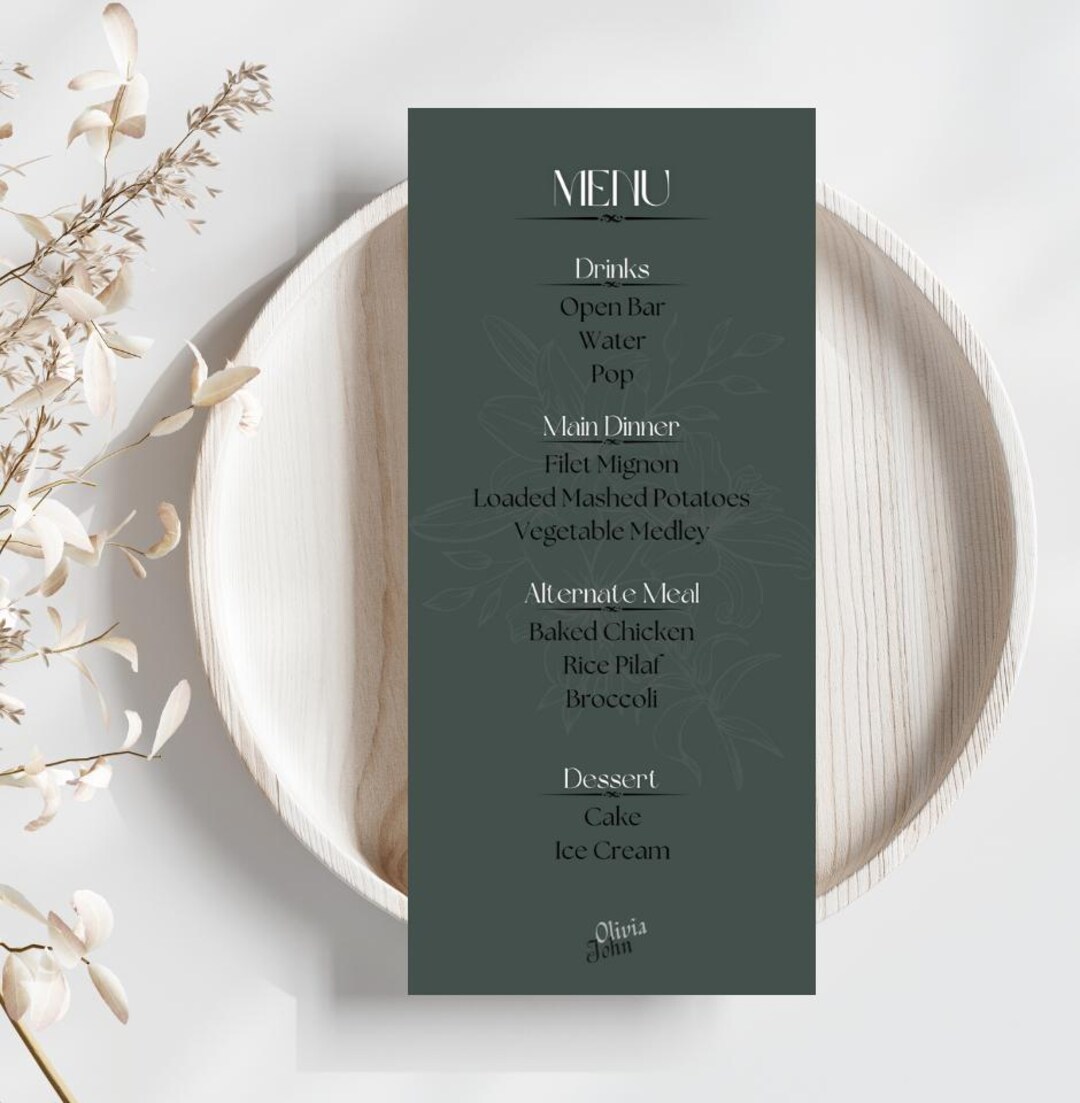 Elegant. Modern. Event Menu With Drink and Dinner Options, Minimalist ...