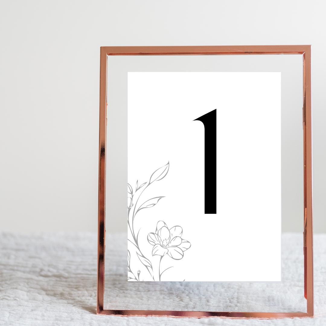 Elegant Floral Table Number Templates 1-10 for Weddings & Events, M01 ...