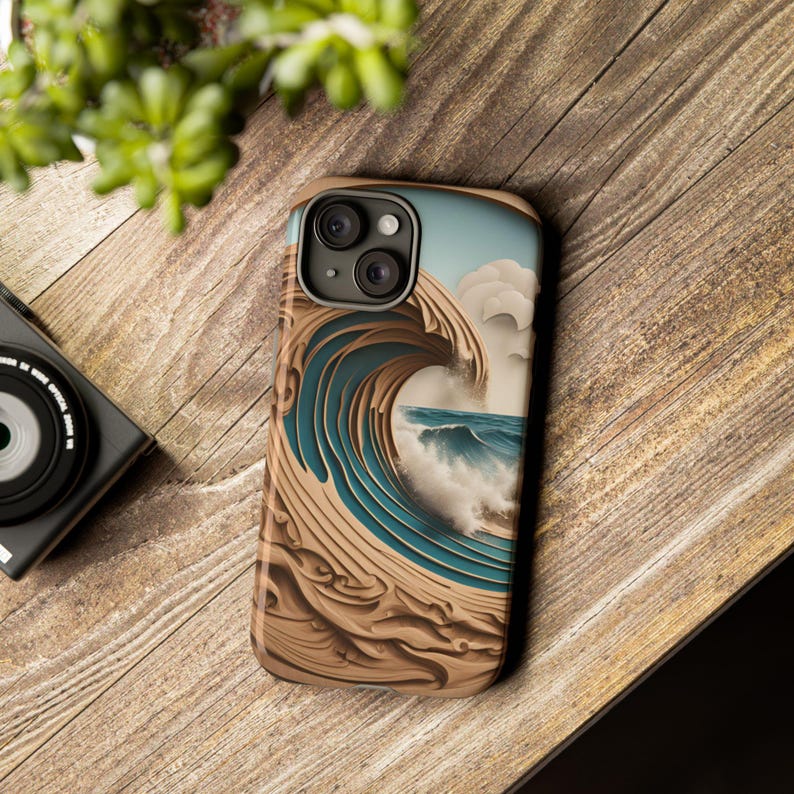 Custom Wood Carved Art, Ocean Wave Designed Tough Cases iPhone 15, 14 ...