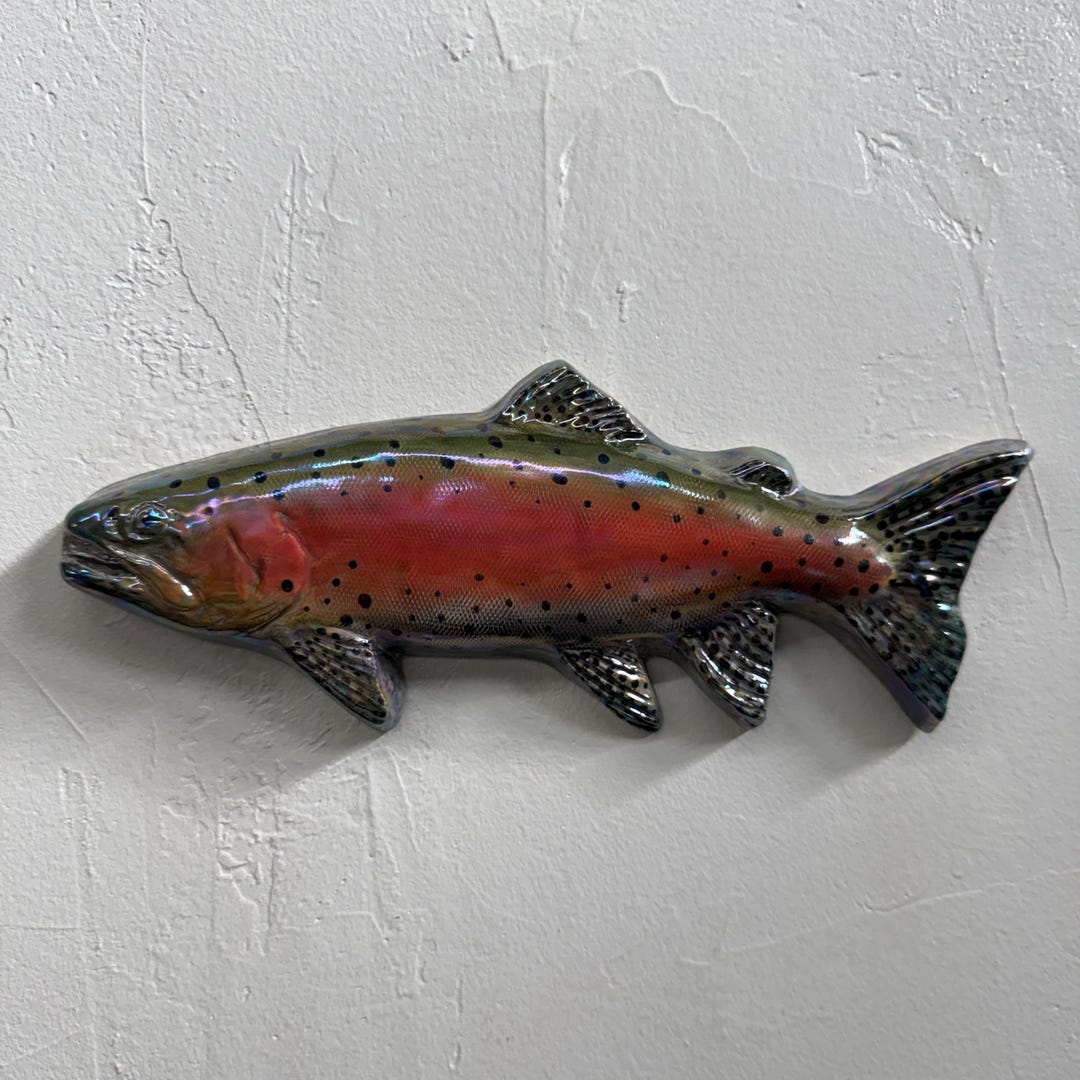 Rainbow Trout Fish Tile CERAMIC Portrait Sculpture 3d Art Tile Plaque ...