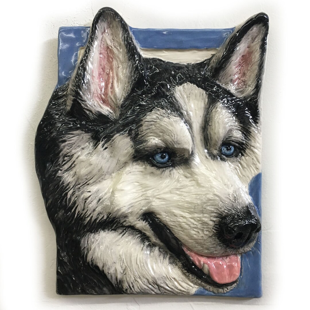 Siberian Husky Dog Tile CERAMIC Pet Portrait Sculpture 3d Animal Art ...