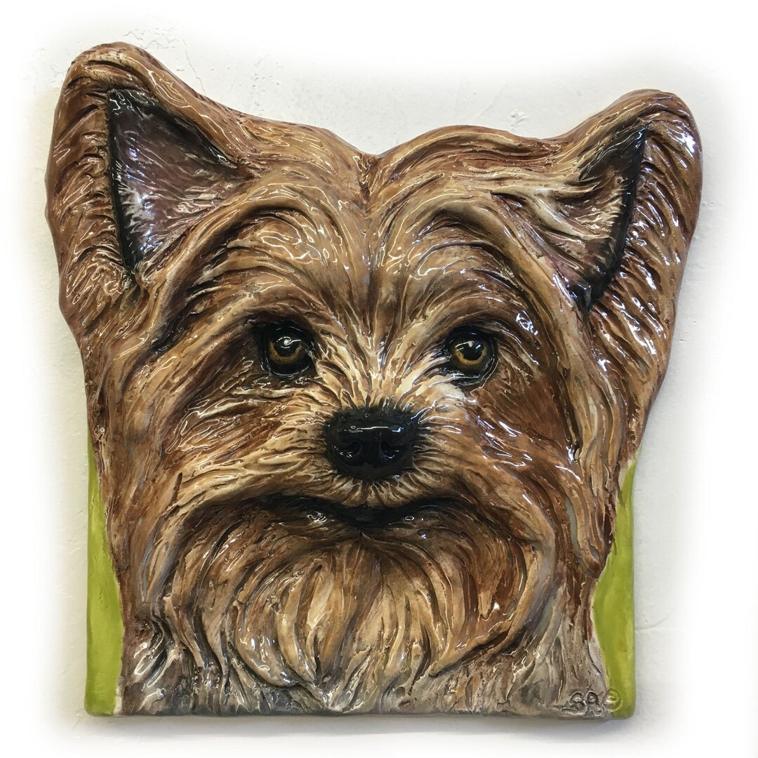 Yorkshire Terrier Yorkie Puppy Dog Tile CERAMIC Pet Portrait Sculpture ...