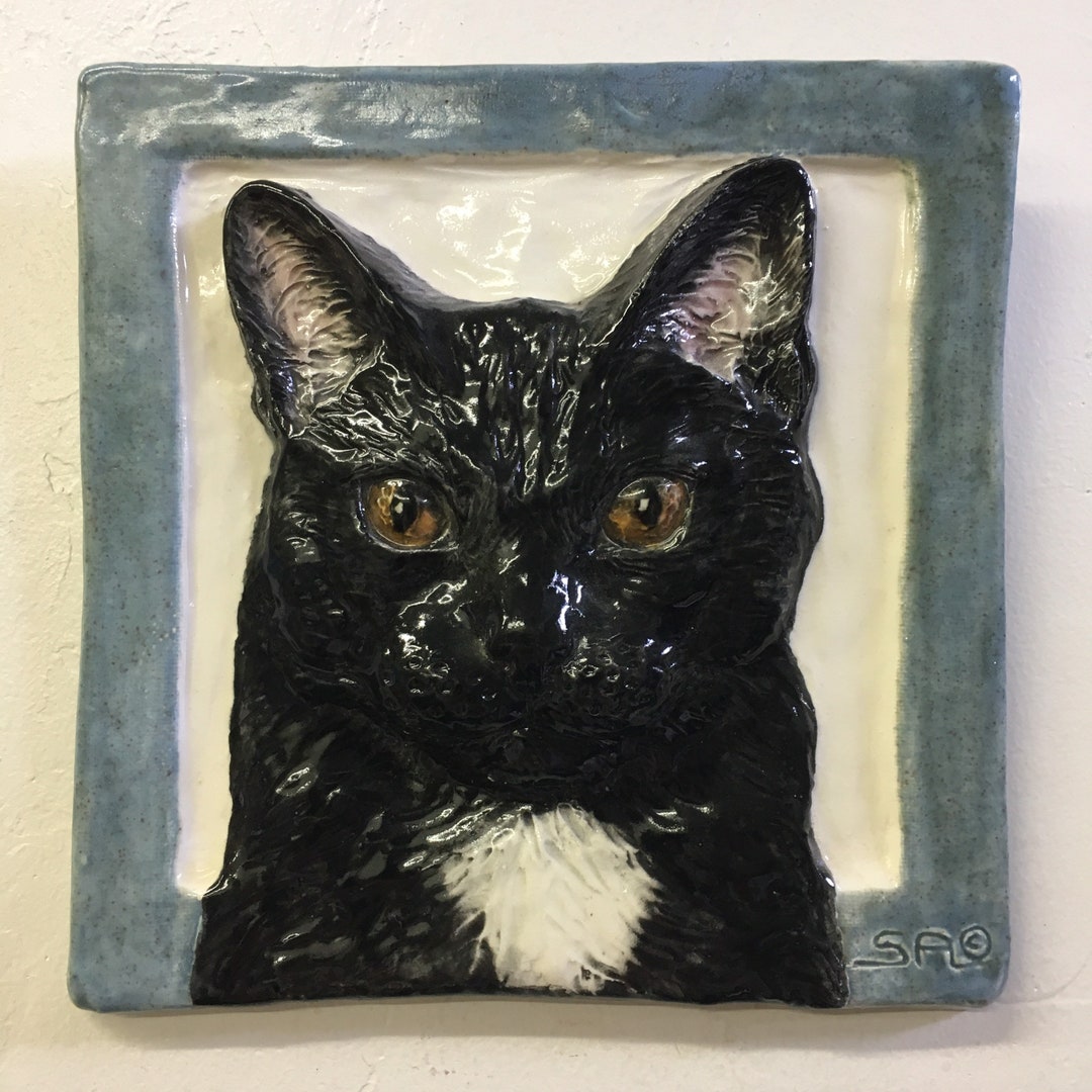 Cat Tile CERAMIC Pet Portrait Sculpture 3d Animal Art Tile Plaque ...