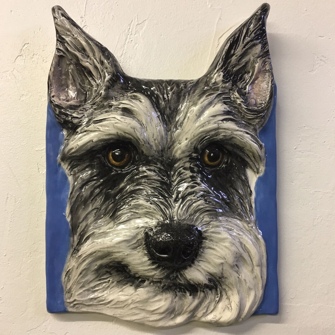 Schnauzer DOG Ceramic Pet Portrait Sculpture 3D ANIMAL Art Tile, Sondra ...