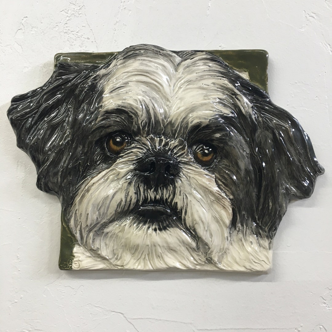 Shih Tzu Puppy Dog Tile CERAMIC Pet Portrait Sculpture 3d Animal Art ...