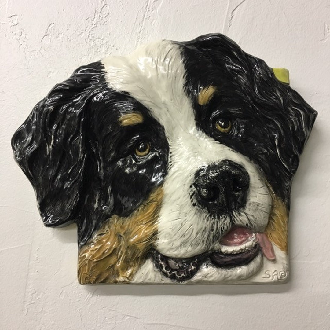Bernese Mountain Puppy Dog Tile CERAMIC Pet Portrait Sculpture 3d ...