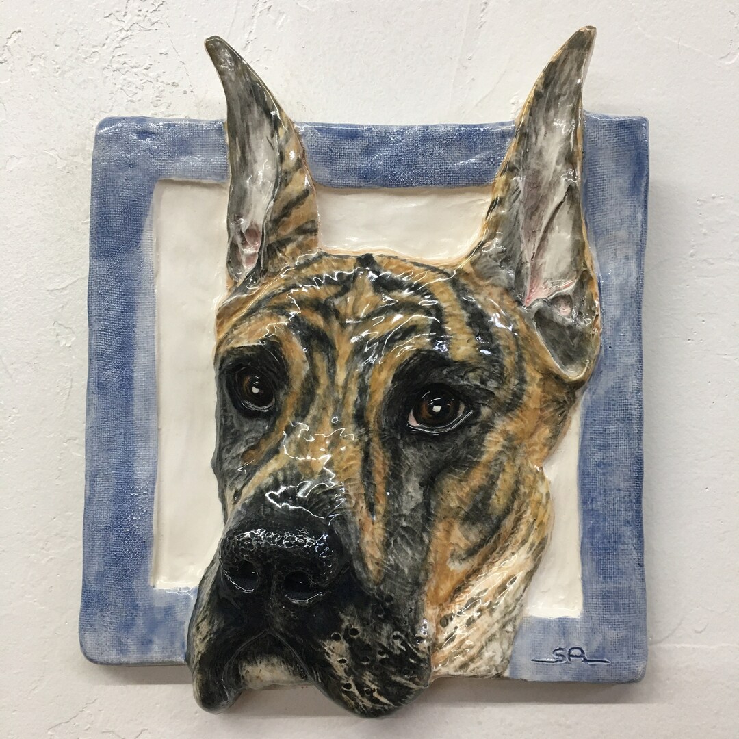 Great Dane Puppy Dog CERAMIC Pet Portrait Sculpture 3d Animal Art Tile ...