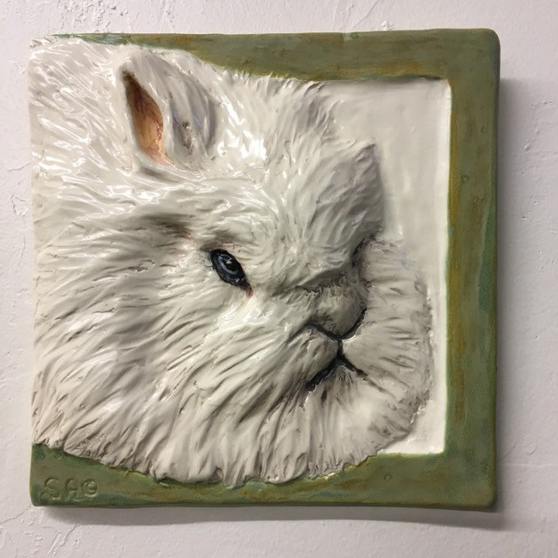 Bunny Rabbit Tile CERAMIC Portrait Sculpture 3d Art Tile Plaque ...