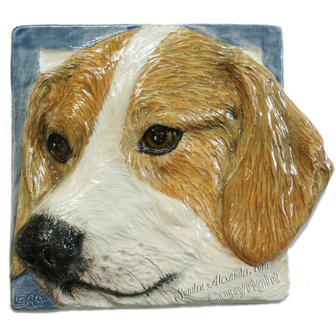 Beagle Puppy Dog Tile Ceramic Pet Portrait Sculpture 3D Animal Art Tile ...