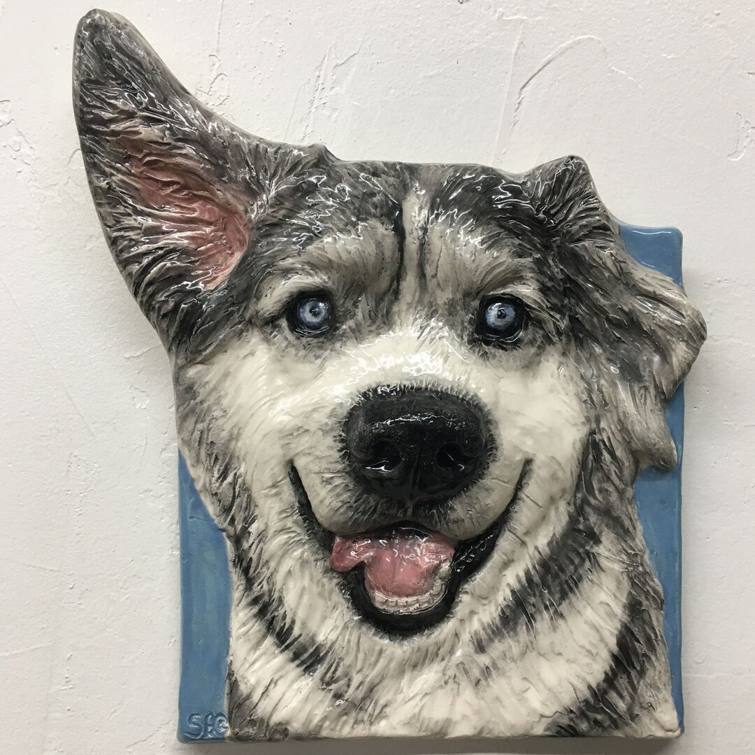 Siberian Husky Dog Tile CERAMIC Pet Portrait Sculpture 3d Animal Art ...
