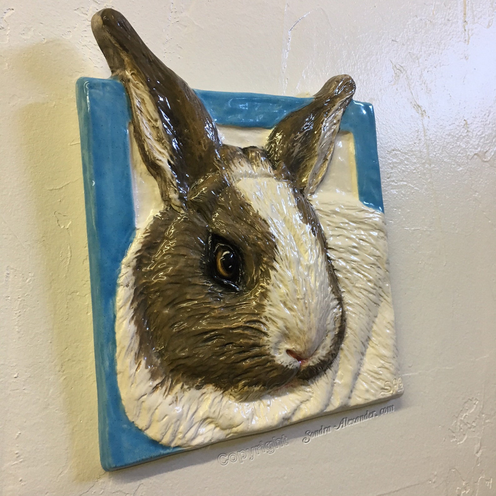 Bunny Rabbit Tile CERAMIC Portrait Sculpture 3d Art Tile Plaque ...