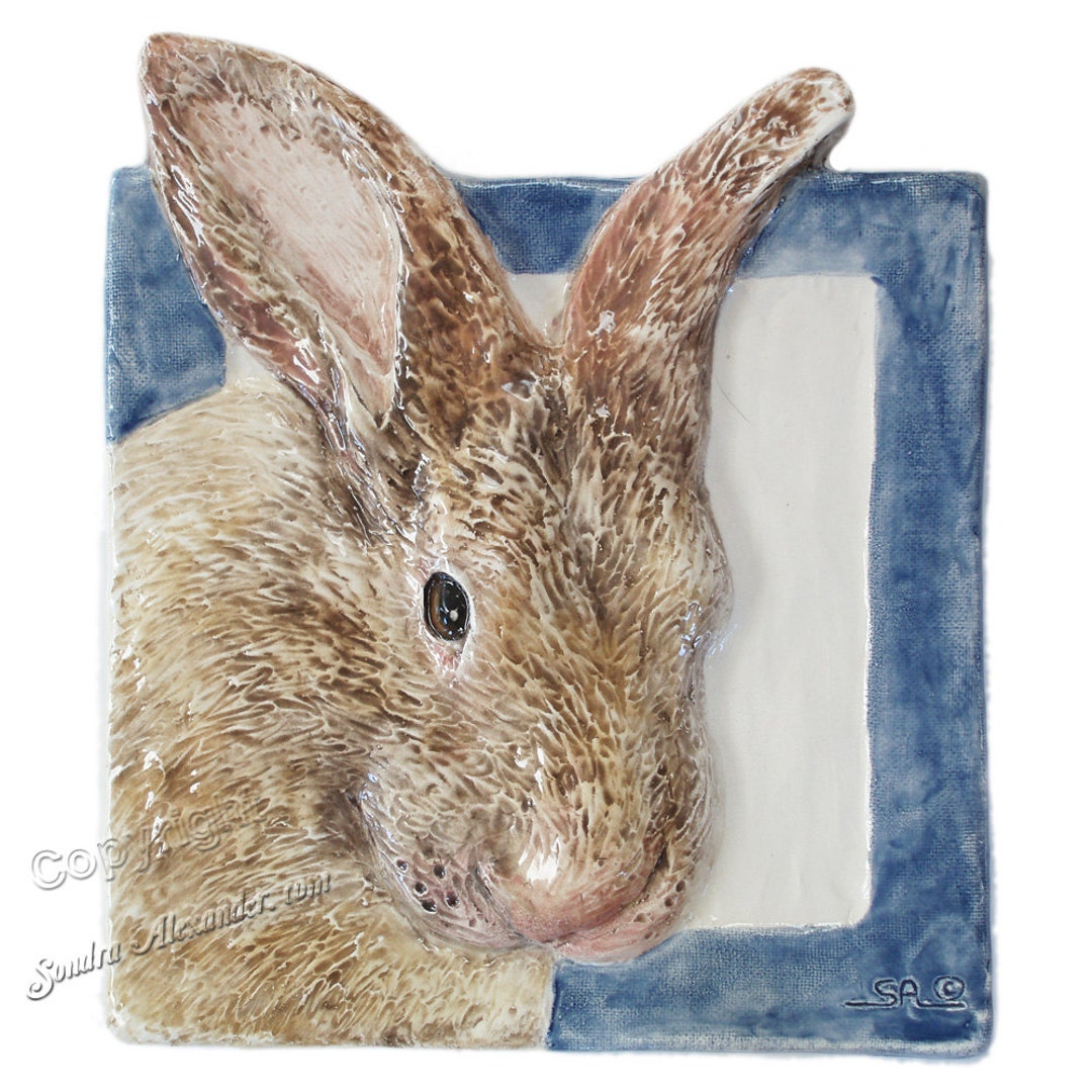 Bunny Rabbit Tile CERAMIC Portrait Sculpture 3d Animal Art, Sondra ...