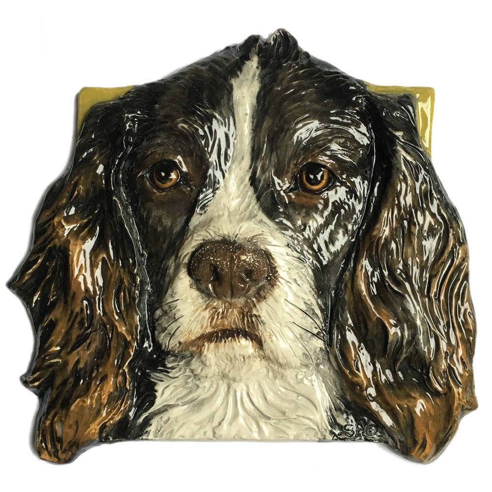 English Springer Spaniel Dog Tile CERAMIC Portrait Sculpture | Etsy