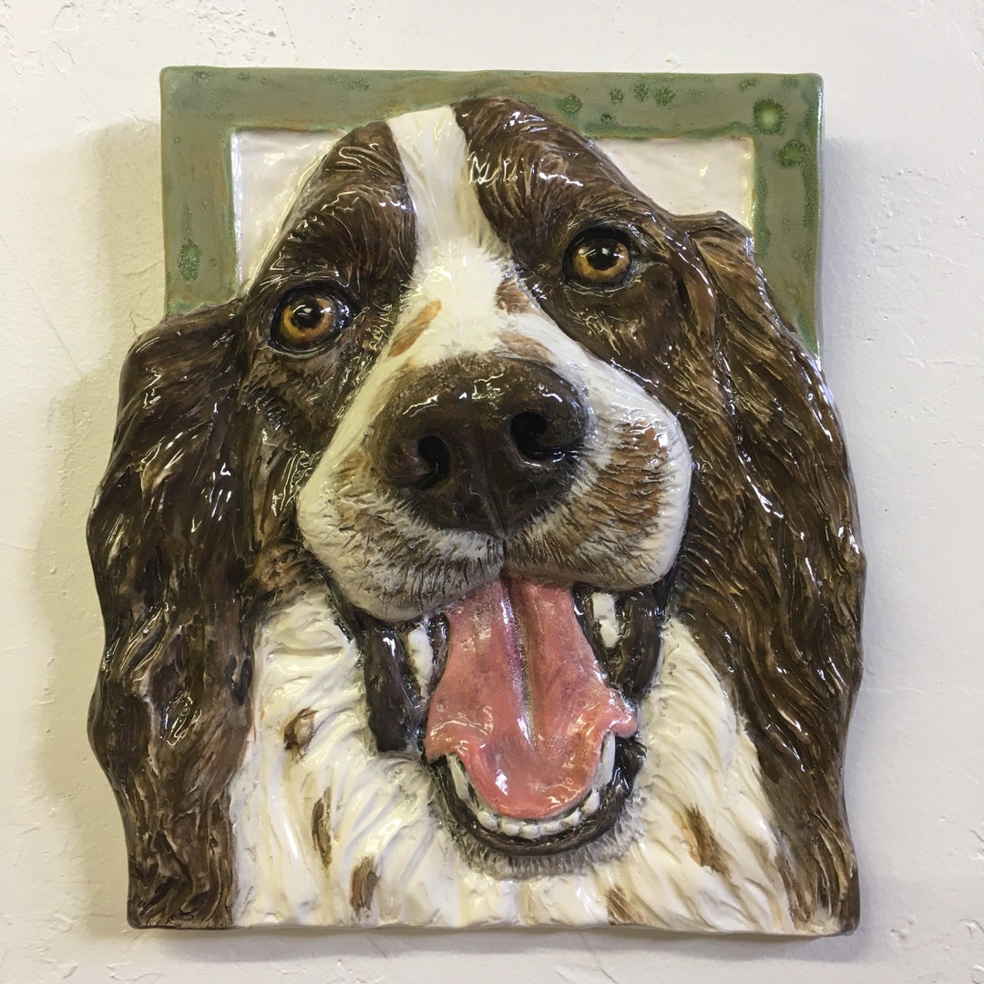 English Springer Spaniel Puppy Dog Tile CERAMIC Pet Portrait Sculpture ...