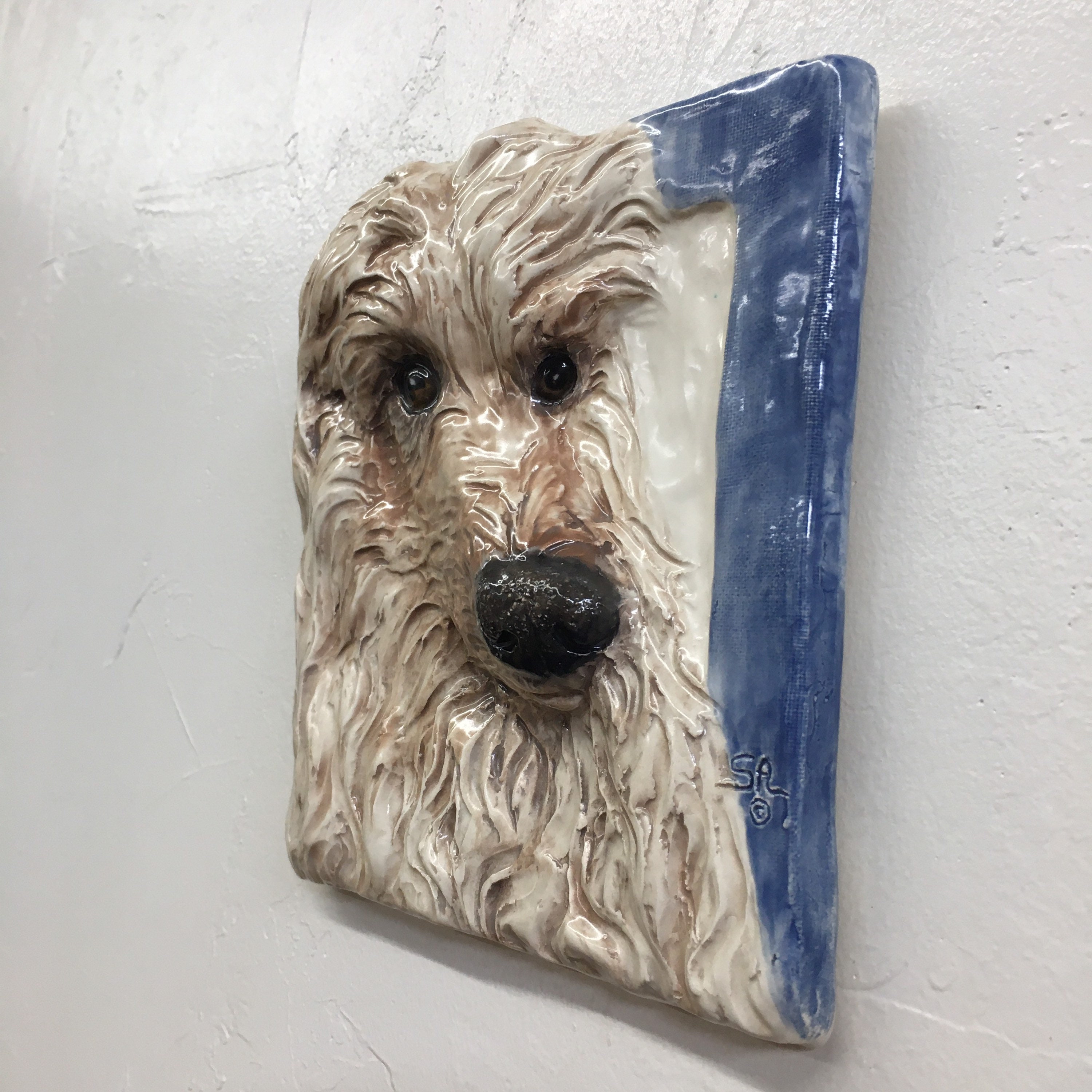Schnoodle Poodle Schnauzer Mix Dog Ceramic Portrait Sculpture 3D Art ...
