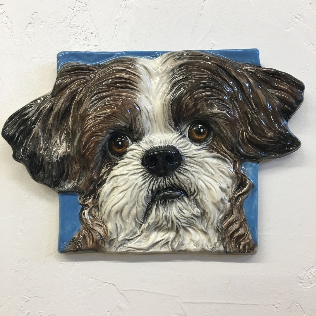 Shih Tzu Puppy Dog Tile CERAMIC Pet Portrait Sculpture 3d Animal Art ...