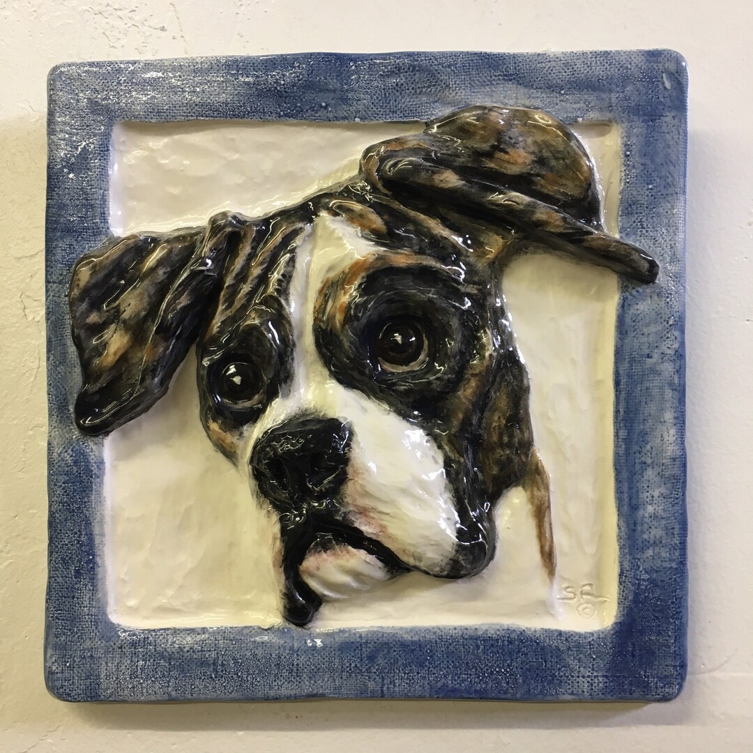 Brindle Boxer Puppy Dog Tile CERAMIC Pet Portrait Sculpture 3d - Etsy