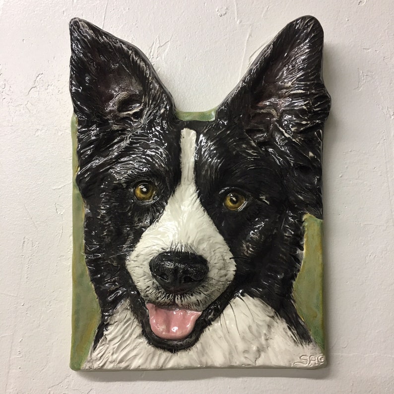 Border Collie Puppy Dog CERAMIC Pet Portrait Sculpture 3D Animal Art ...
