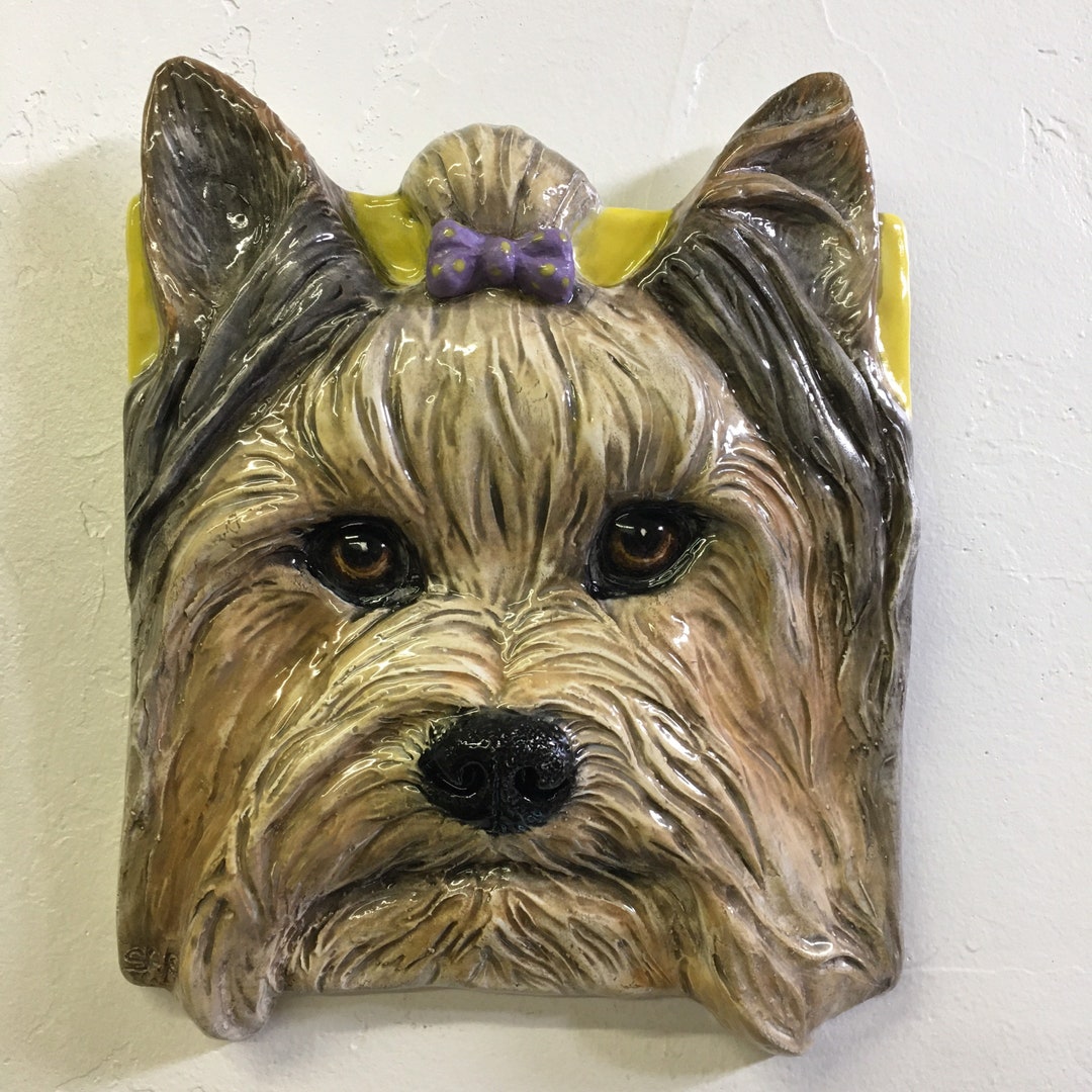 Yorkshire Terrier Yorkie Puppy Dog Tile CERAMIC Pet Portrait Sculpture ...