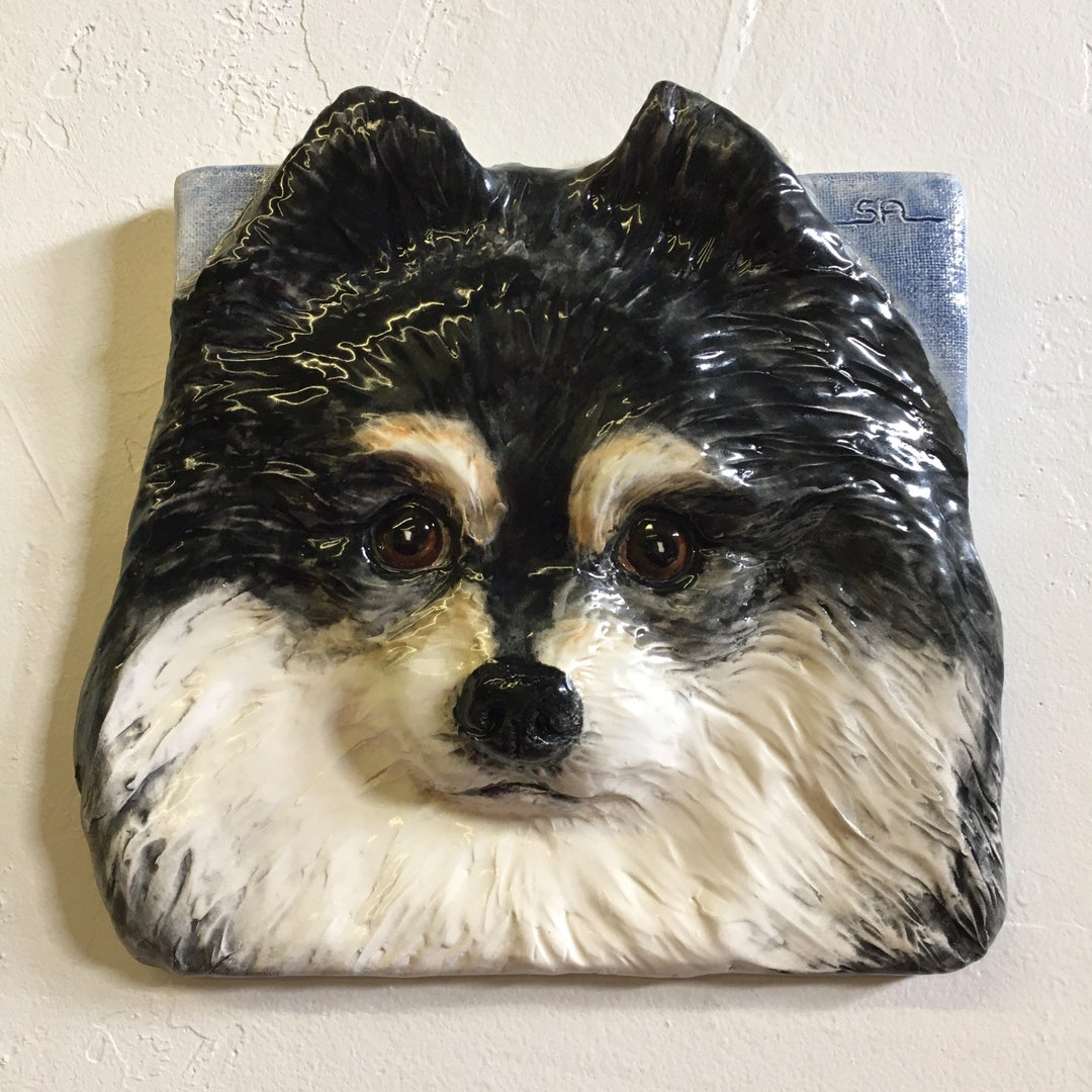 Pomeranian Dog Tile CERAMIC Pet Portrait Sculpture 3d Animal Art Tile ...
