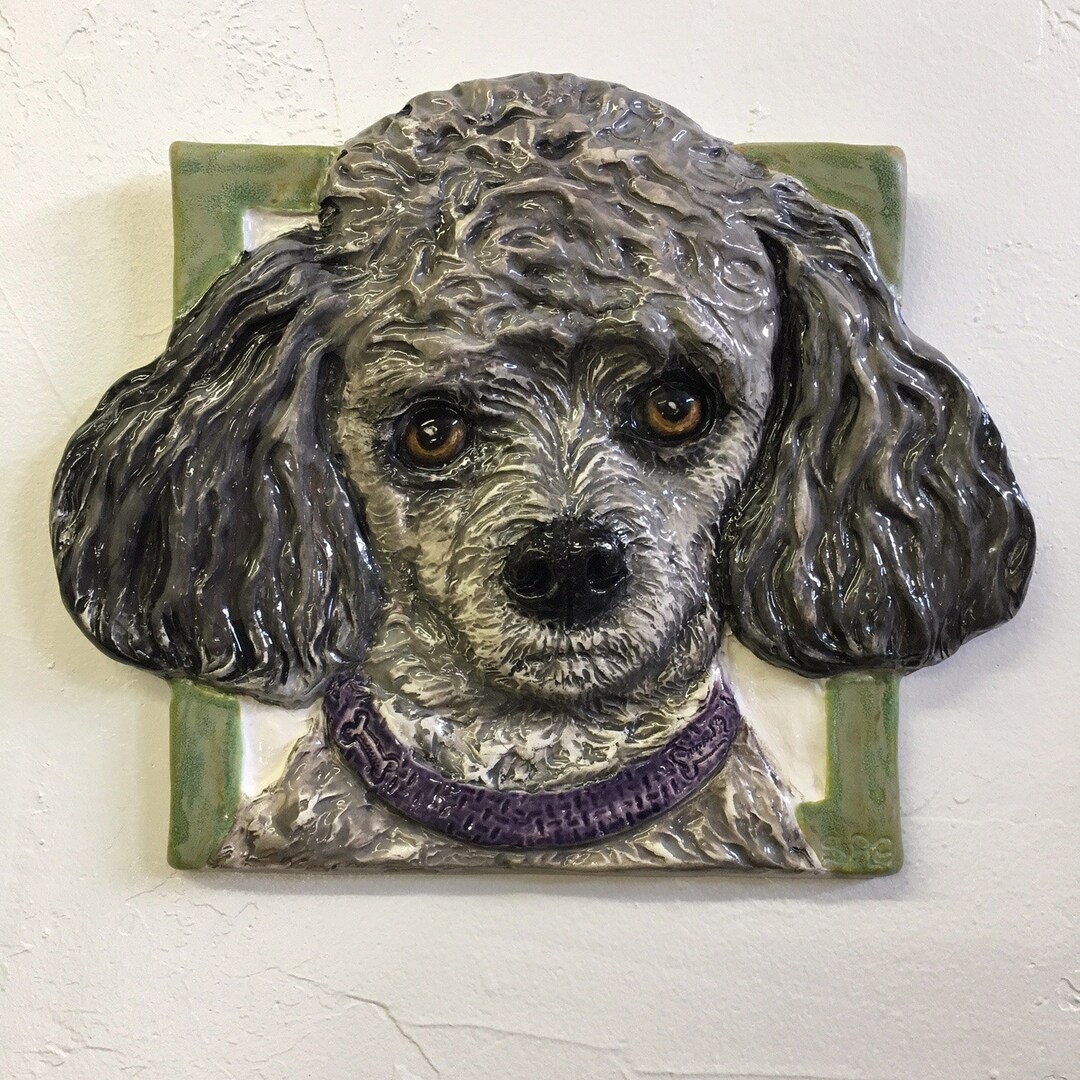 Toy Poodle Puppy Dog CERAMIC Pet Portrait Sculpture 3D Animal Art Tile ...