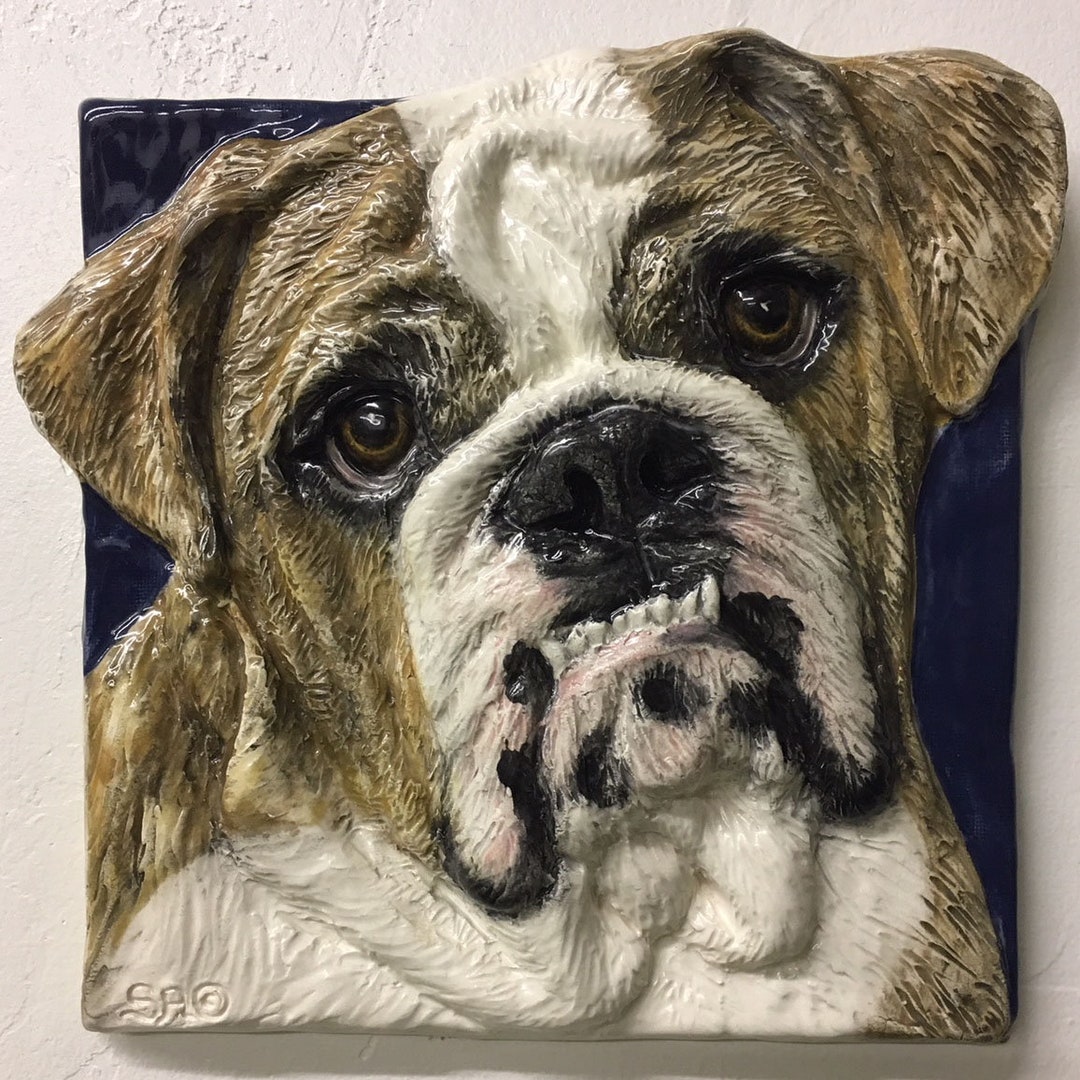 English Bulldog Dog Semi-CUSTOM Ceramic Pet Portrait Sculpture 3D ...