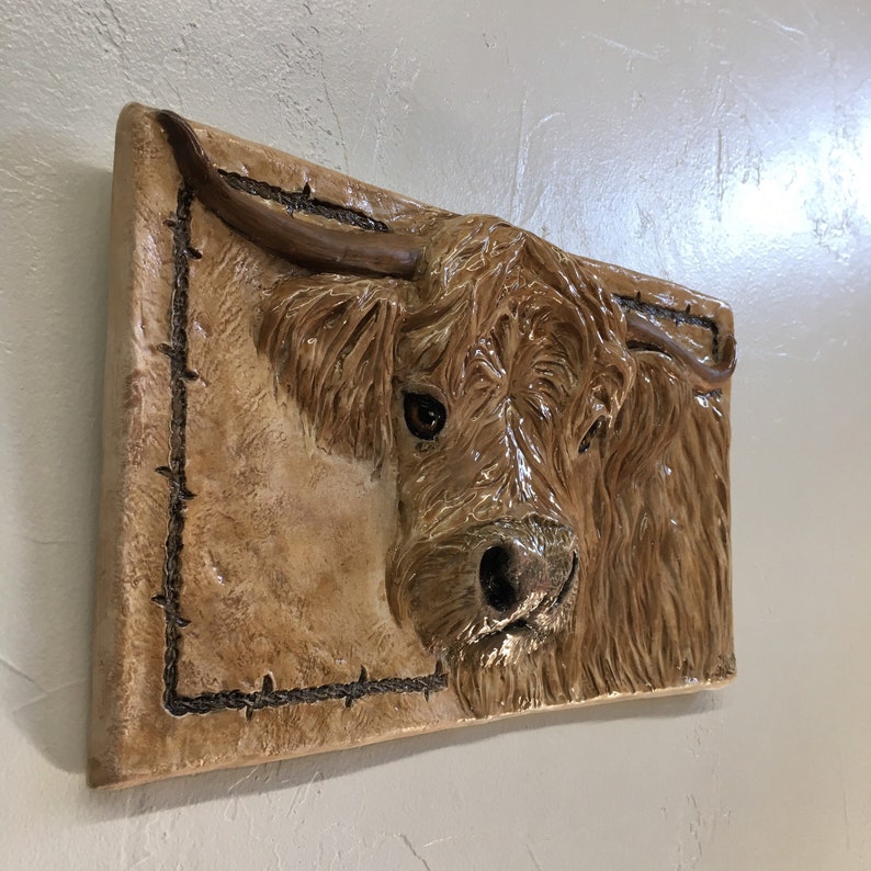 Scottish Highland Cow Cattle Ceramic Farm Animal Art Sculpture Pet ...