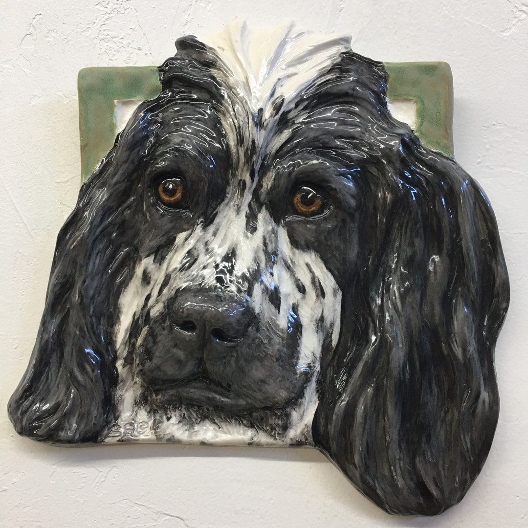 English Cocker Spaniel Puppy Dog Tile CERAMIC Pet Portrait Sculpture 3d ...
