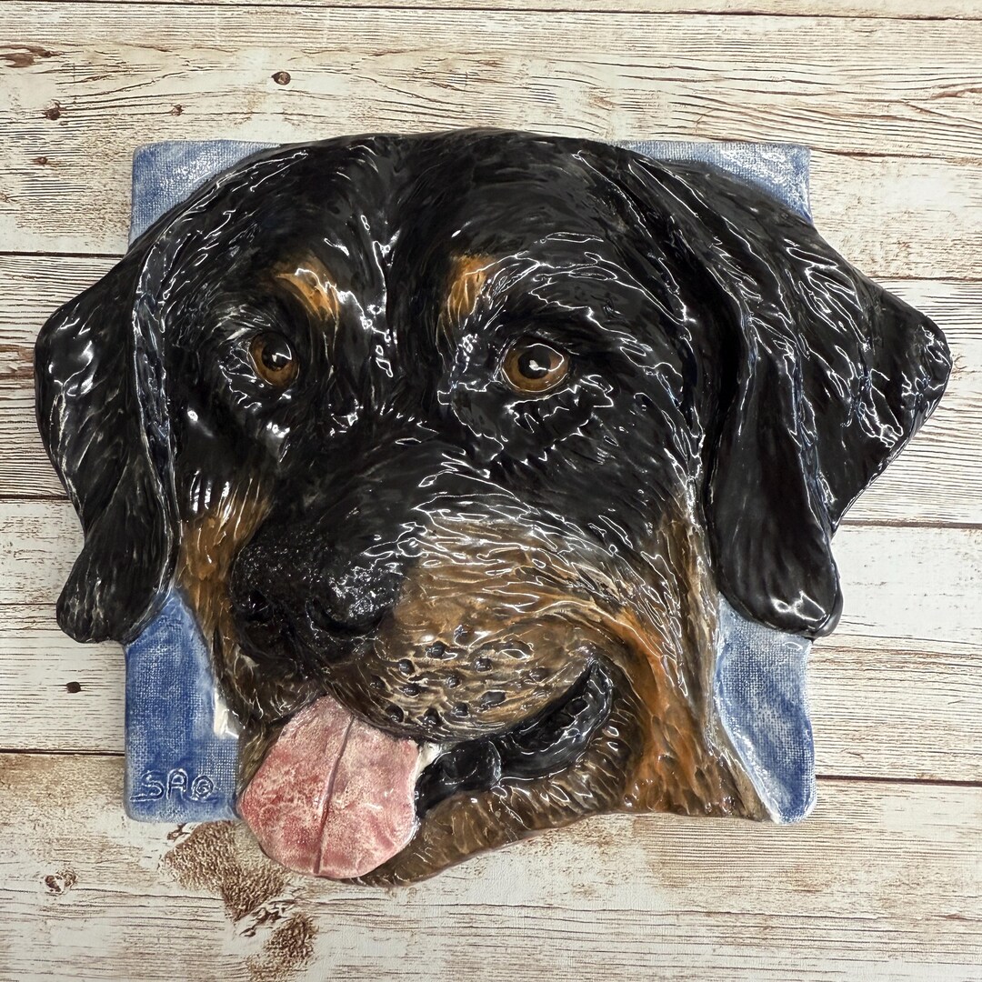 Rottweiler Dog Ceramic Pet Portrait Sculpture 3D Animal Art Tile in ...