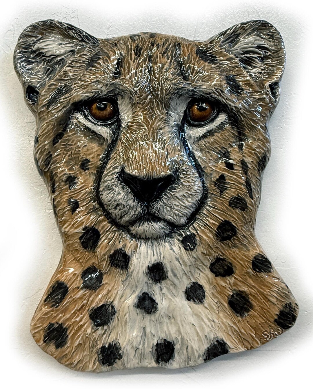 Cheetah BIG Cat Ceramic 3-d Tile Sculpture Pet Portrait Animal Tile ...