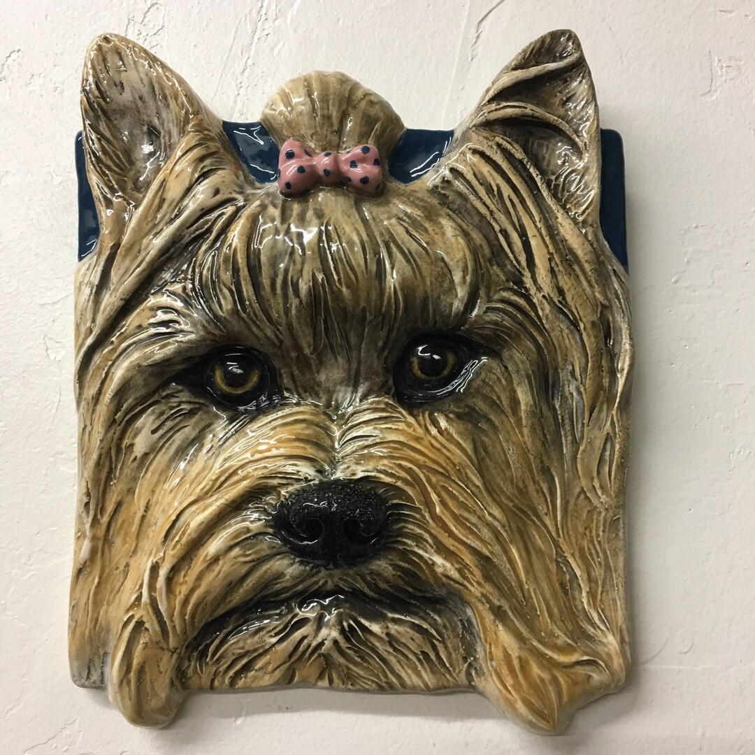 Yorkshire Terrier Yorkie Puppy Dog Tile CERAMIC Pet Portrait Sculptured ...