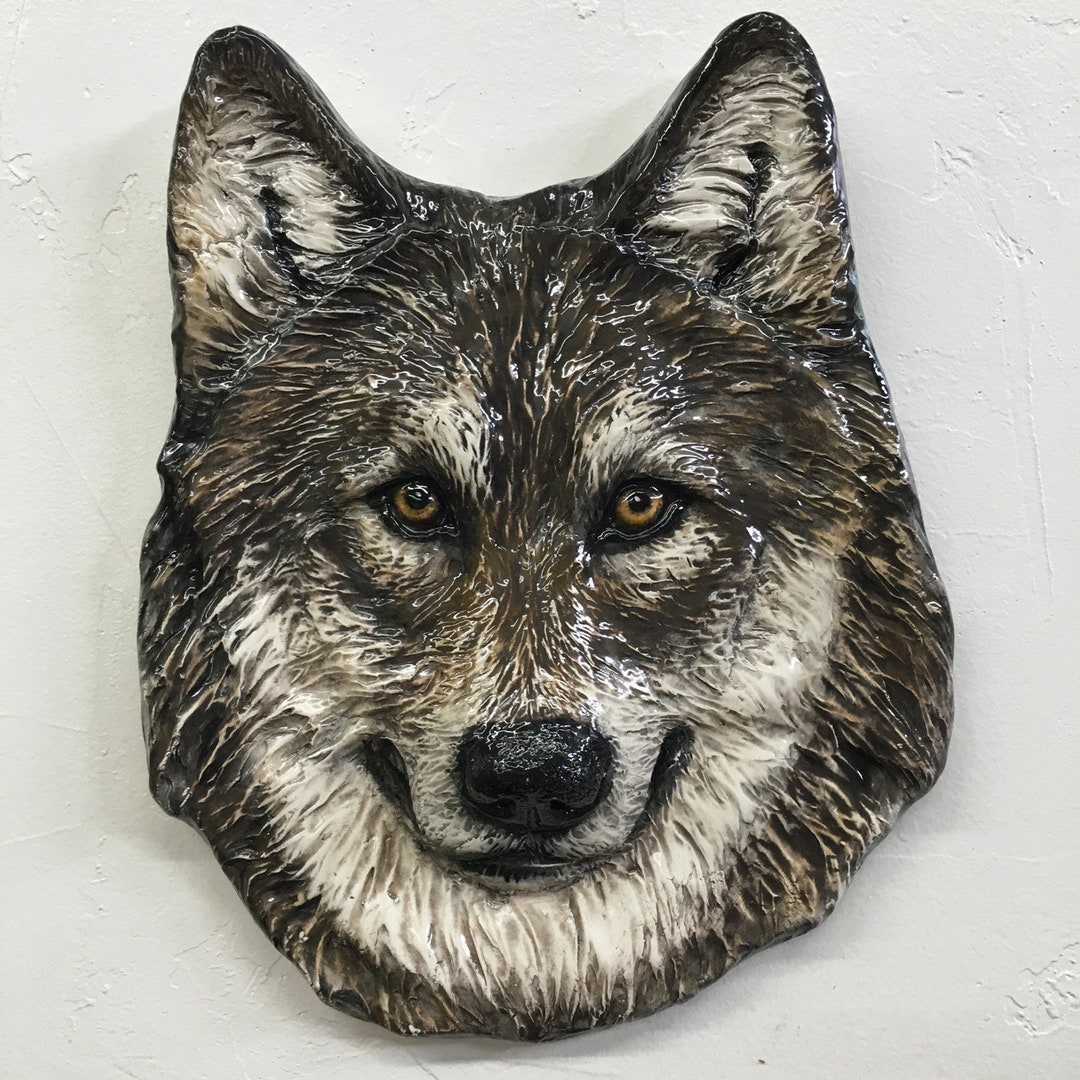 Wolf Wolves Wild Dog Tile CERAMIC Portrait Sculpture 3d Art Tile Plaque ...