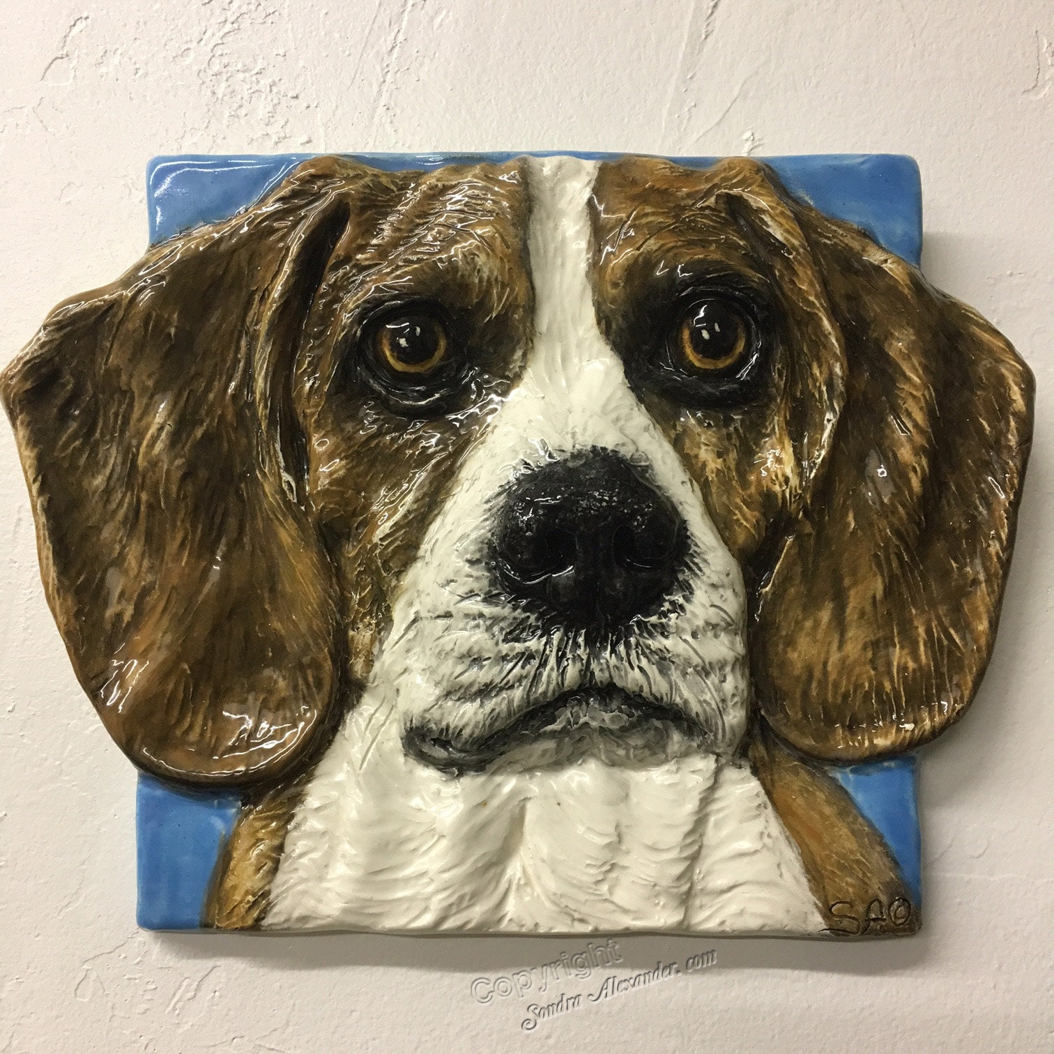 Beagle Puppy Dog Tile Ceramic Pet Portrait Sculpture 3D Animal Art Tile ...