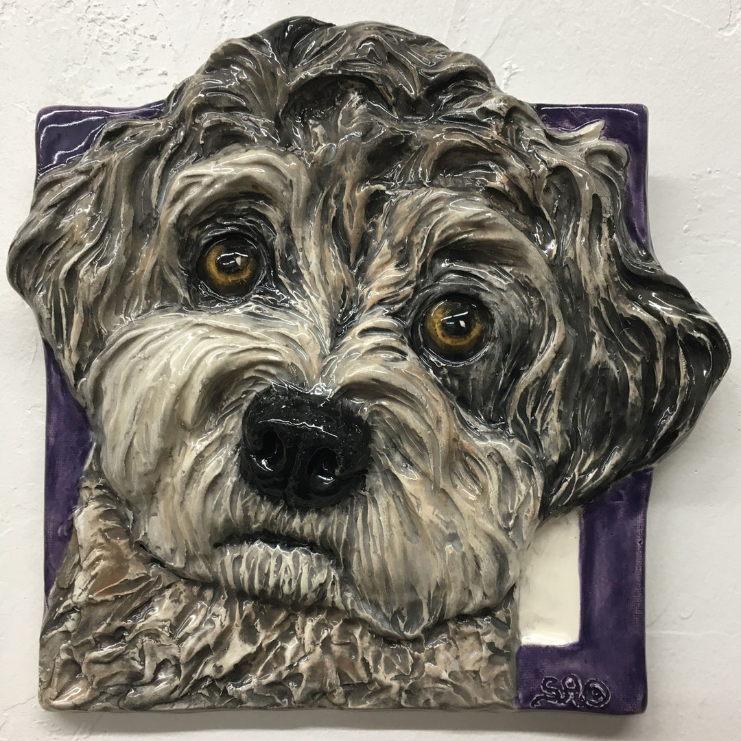 Schnoodle Poodle Schnauzer Mix Dog Ceramic Portrait Sculpture 3D Art ...