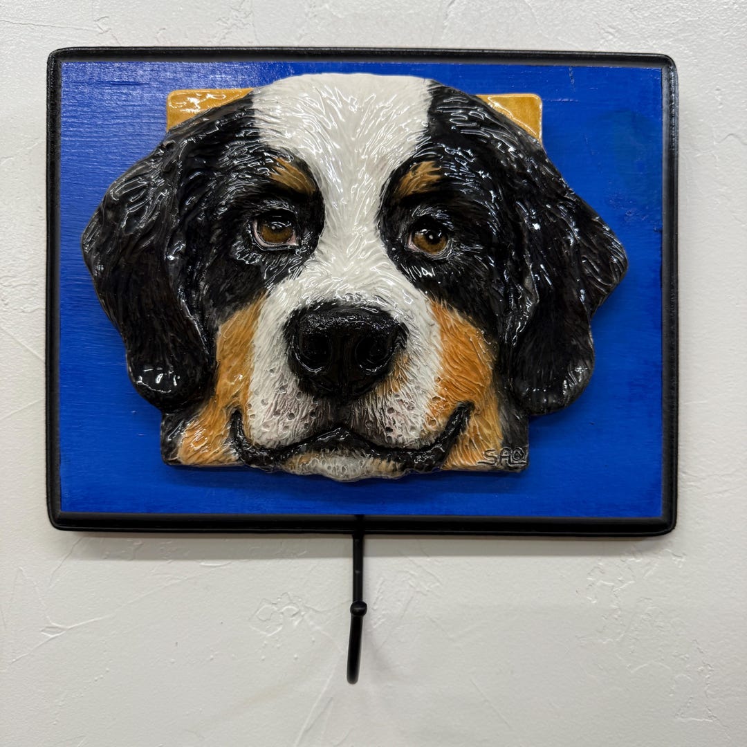 Bernese Mountain Puppy Dog LEASH Holder Ceramic Pet Portrait Sculpture ...