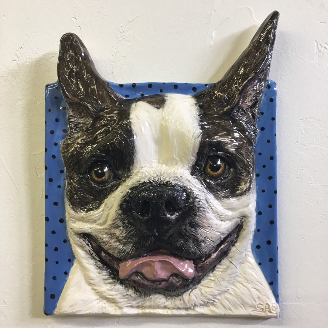 Boston Terrier Puppy Dog CERAMIC Pet Portrait Sculpture 3D Animal Art ...